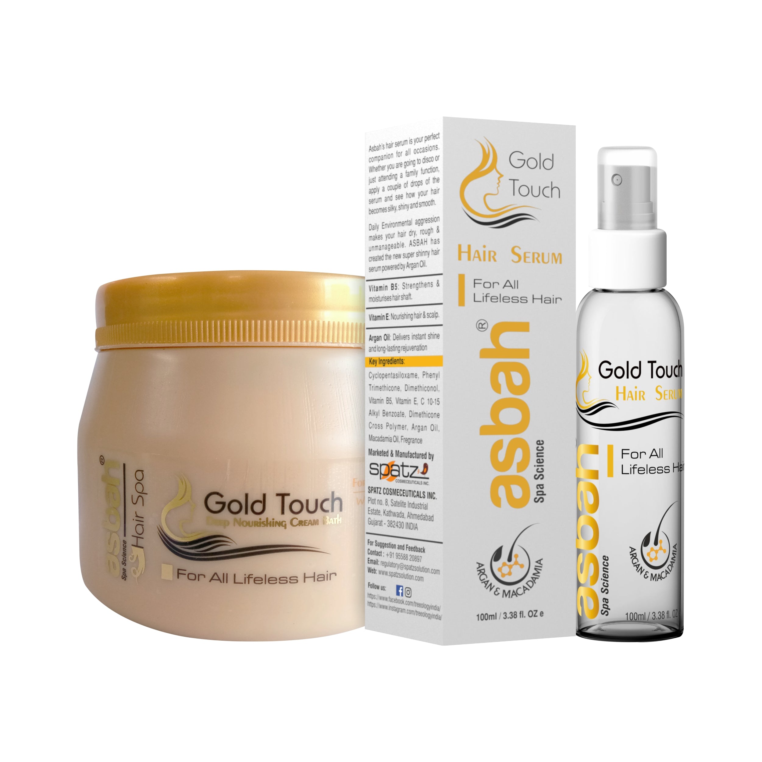 Asbah Natural Gold Touch Deep Nourishing Hair Spa Cream and Hair Serum ...